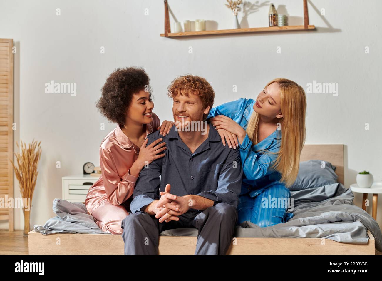 polyamory concept, open relationship, polygamy, three adults, happy ...