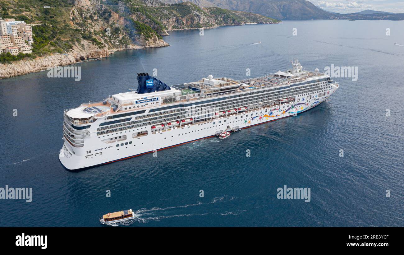 Aerial scenic drone view, cruise ship NORWEGIAN STAR (Norwegian Cruise ...
