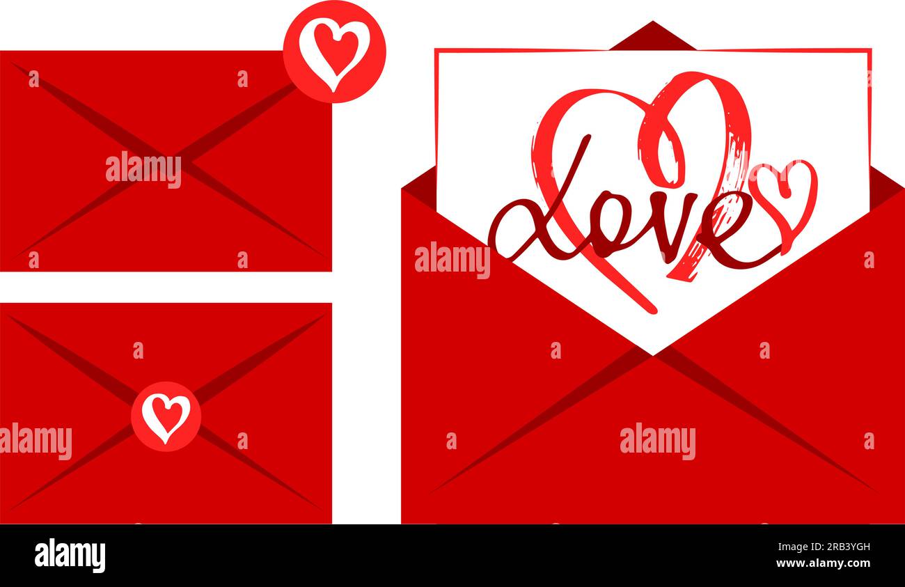 Love letters with envelope. Envelope in red color for messages of love ...