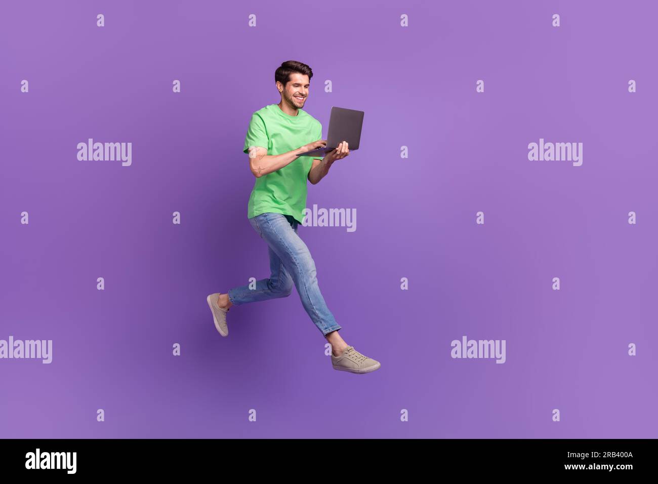 Full body cadre of jumping professional it specialist program developer ...