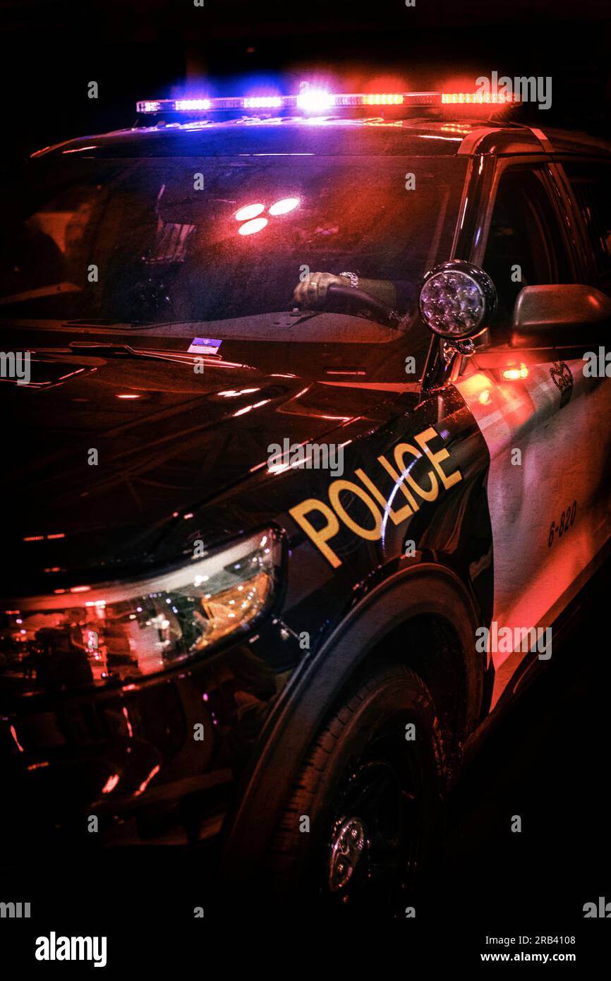 Detail of a police vehicle with siren lights on Stock Photo - Alamy