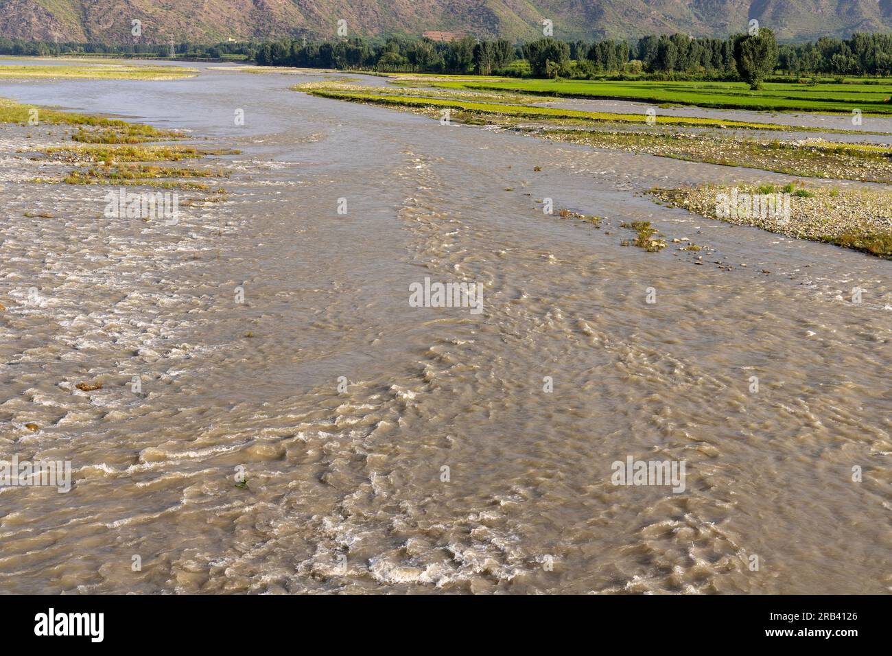 Flash flood damages the rice paddy after rain in the valley Stock Photo ...