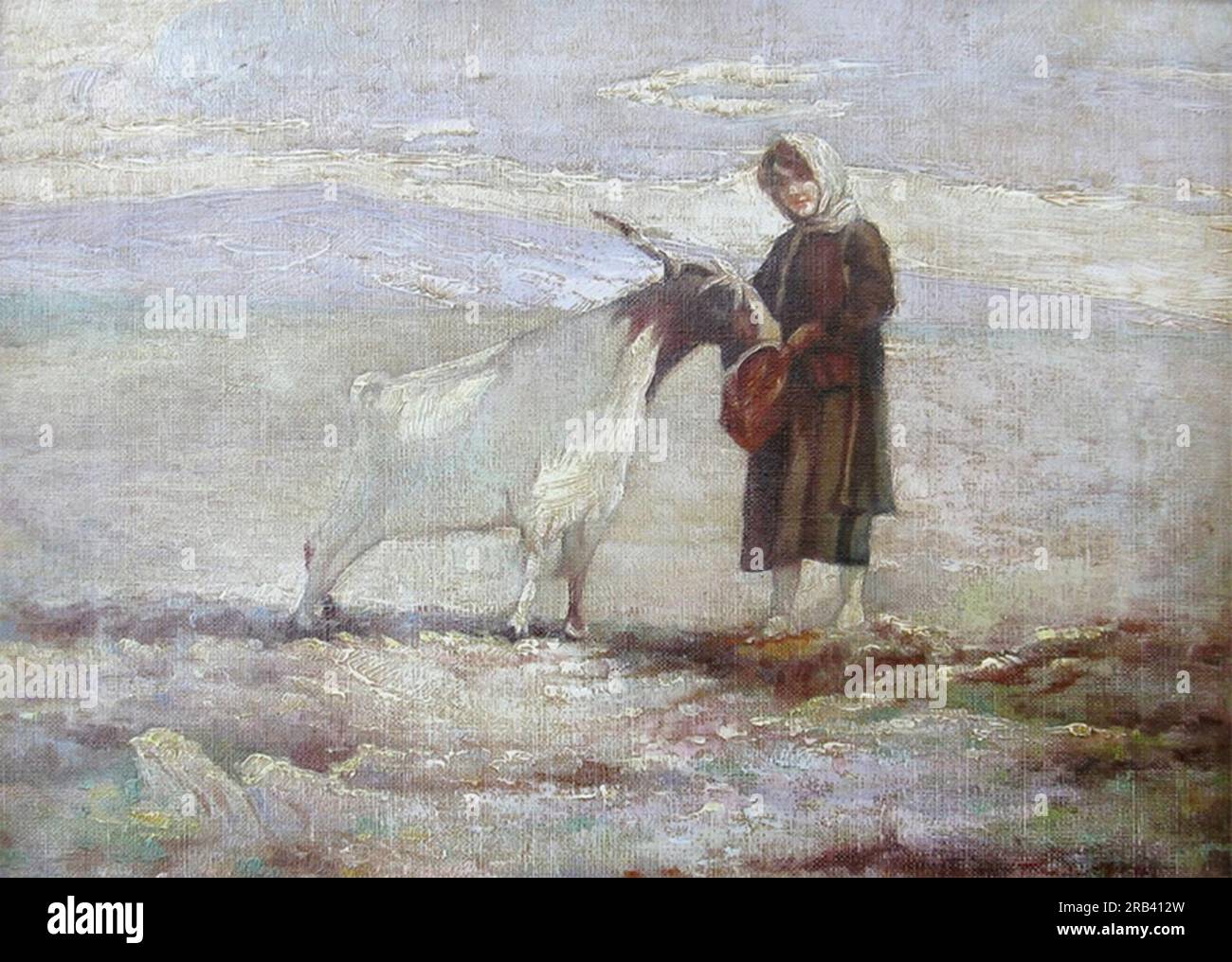 The girl and the goat by Polychronis Lembesis Stock Photo - Alamy