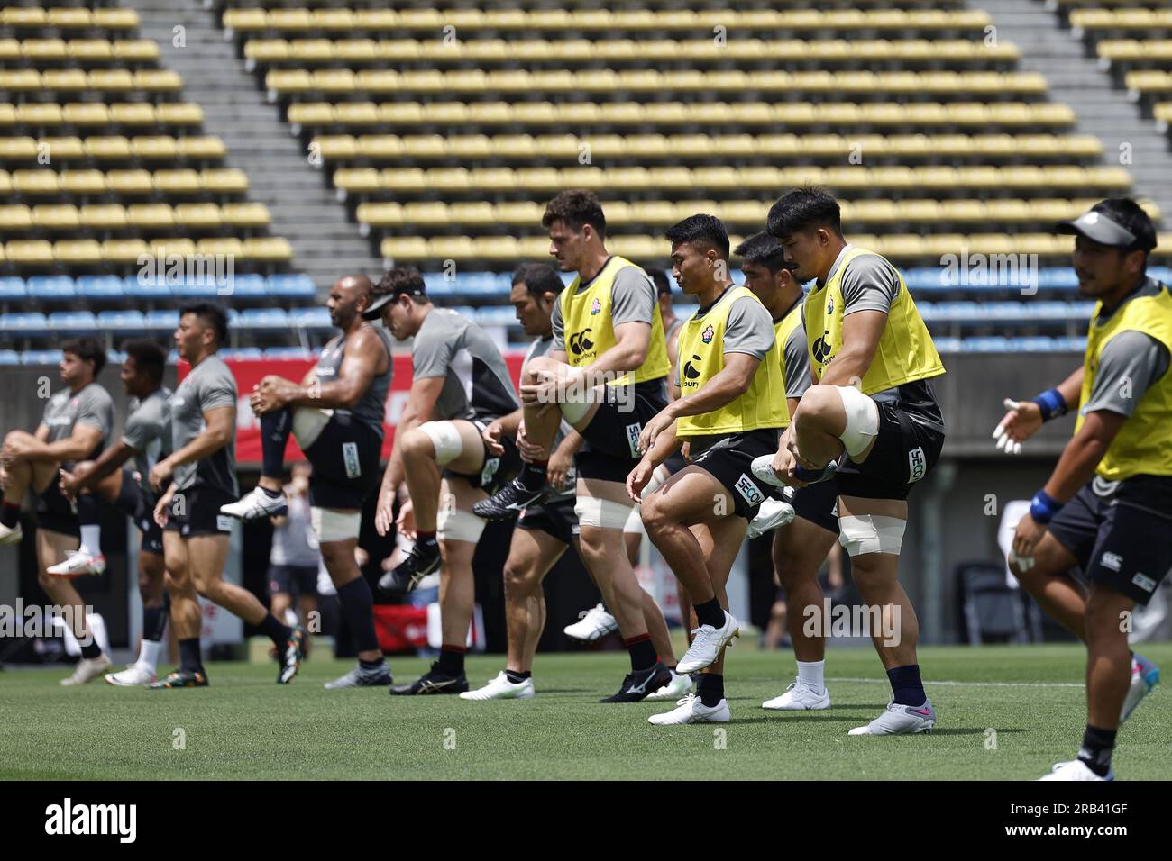 Japan's national men's rugby team members train on the eve of a match ...