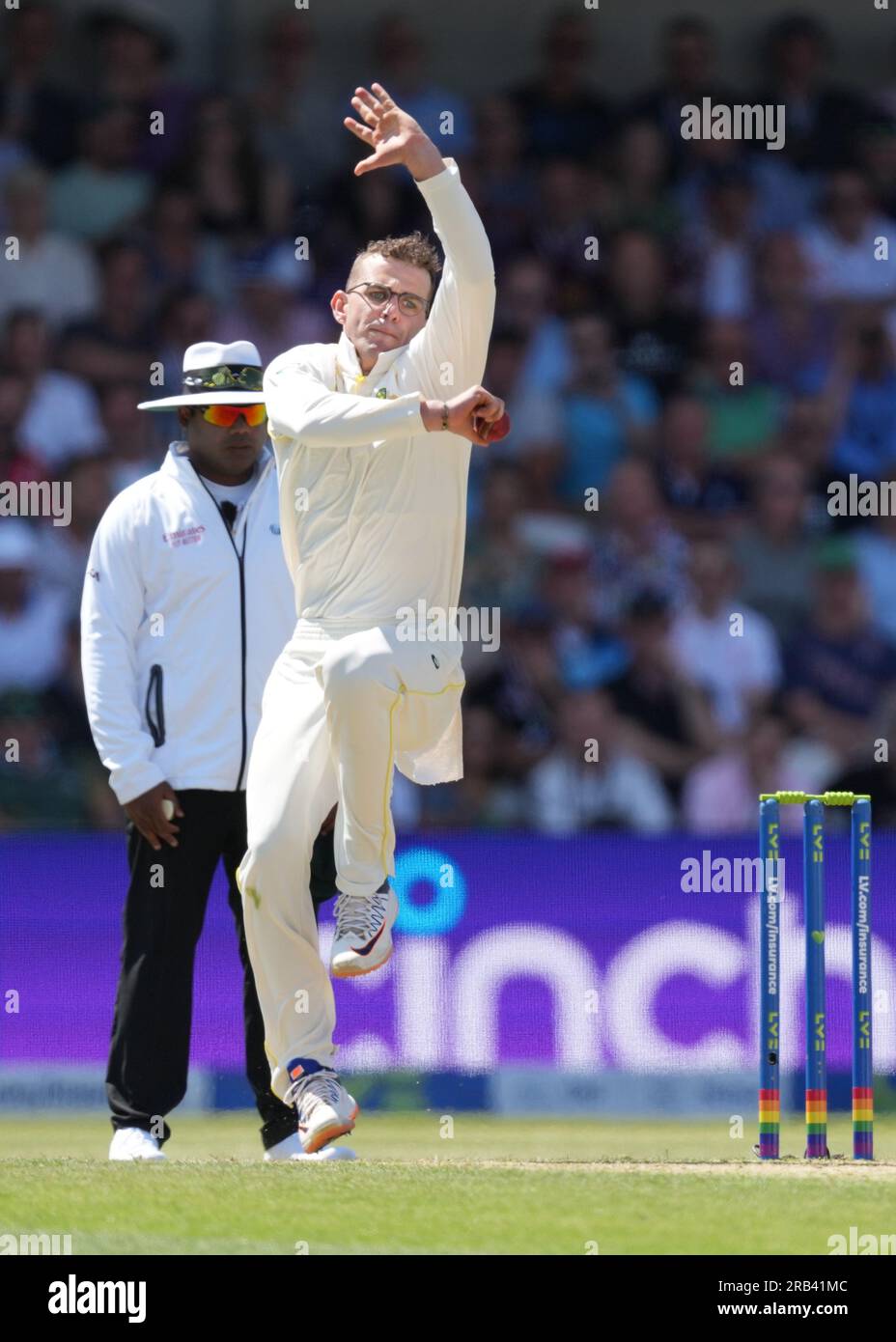 Australia's Todd Murphy in bowling action during day two of the third ...