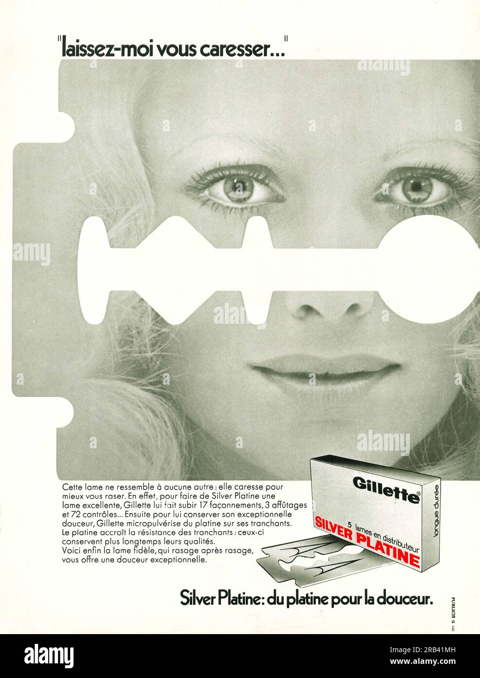 Gillette Silver Platine razor advert in a French magazine 1972 Stock ...