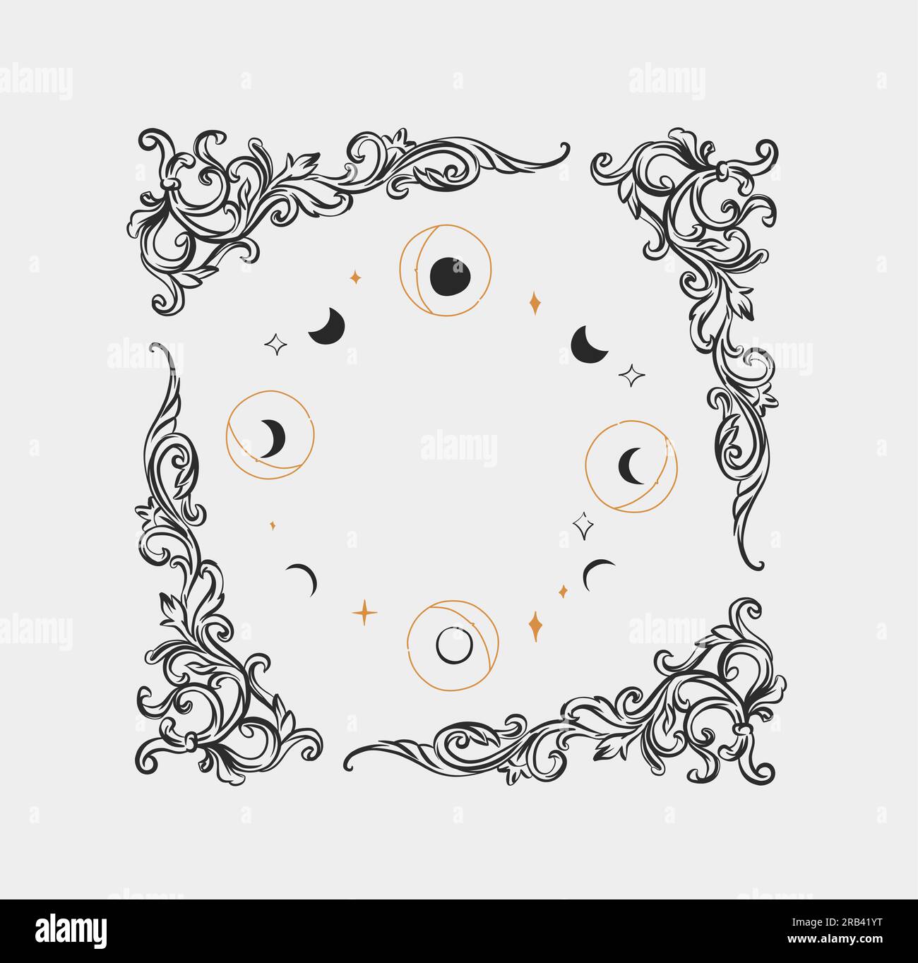 Hand drawn vector abstract outline,graphic,line art magic moon phases ...