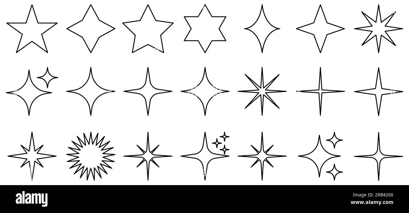Sparkle line star icons set. Vector illustration isolated on white background Stock Vector Image ...