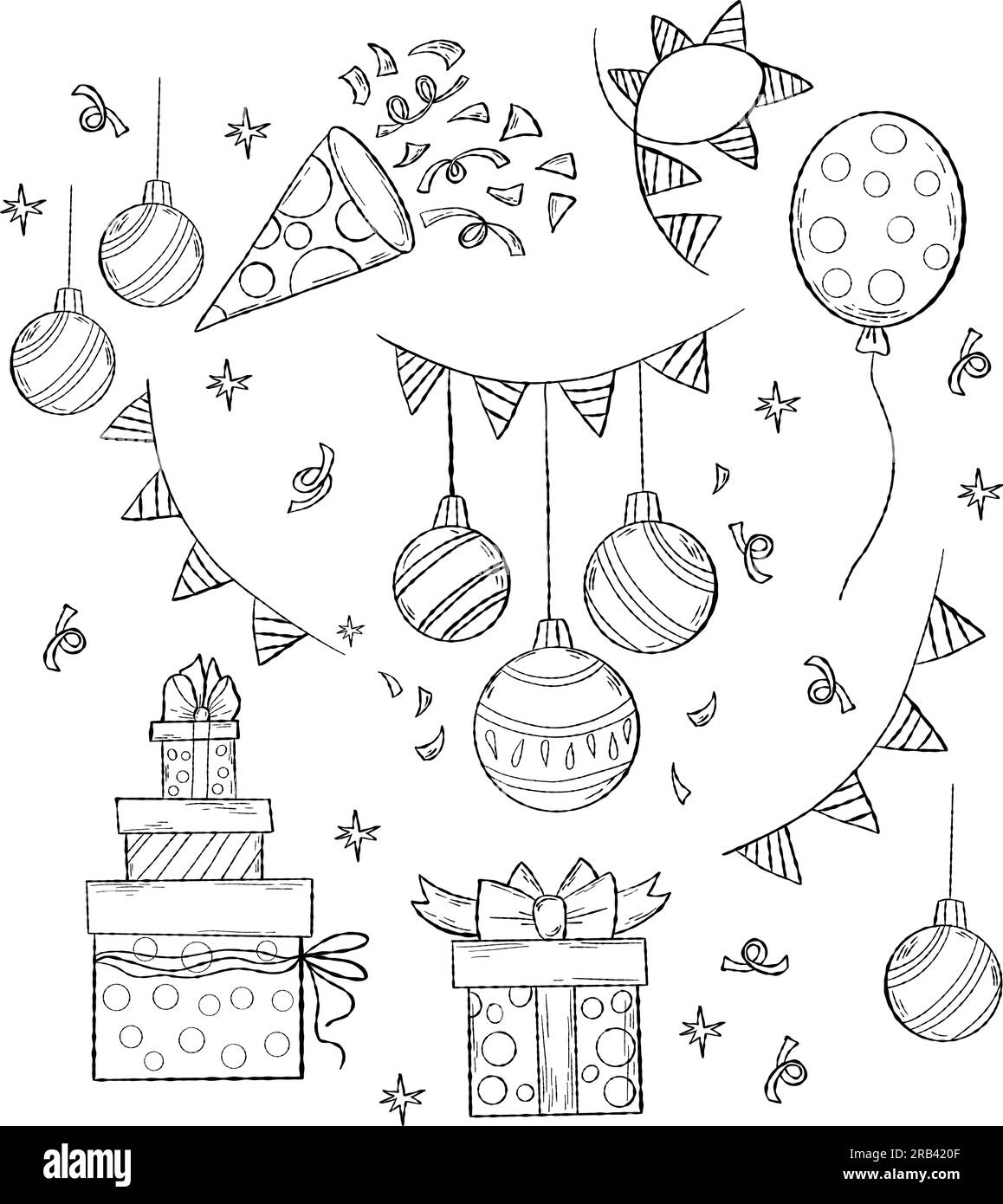 Christmas and holiday birthday. Festive collection doodles. Christmas ...