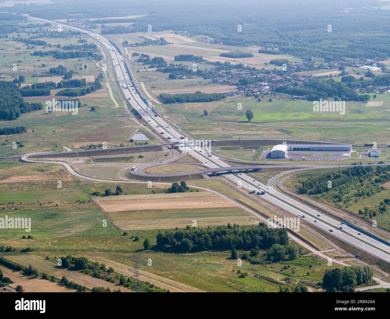 Aerial landscape of communication node on express road Stock Photo - Alamy