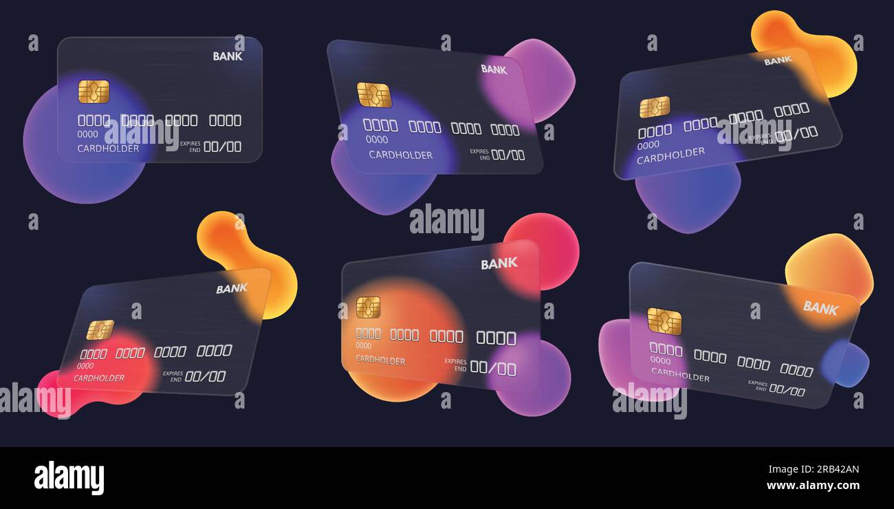 Transparent bank card. Abstract glass credit card template with blurred ...