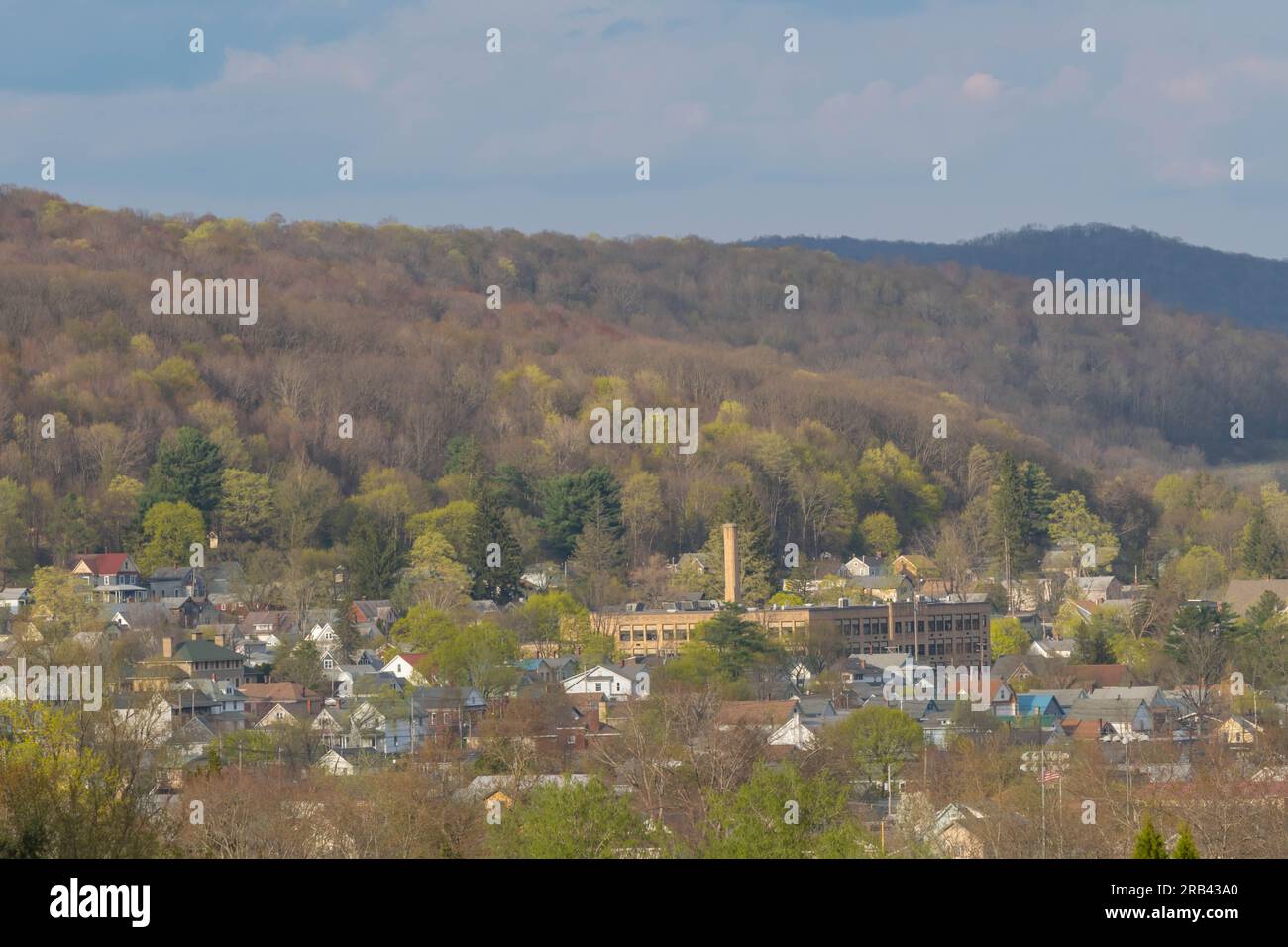 Valley town of Bradford PA, spring bloom panorama USA Stock Photo - Alamy
