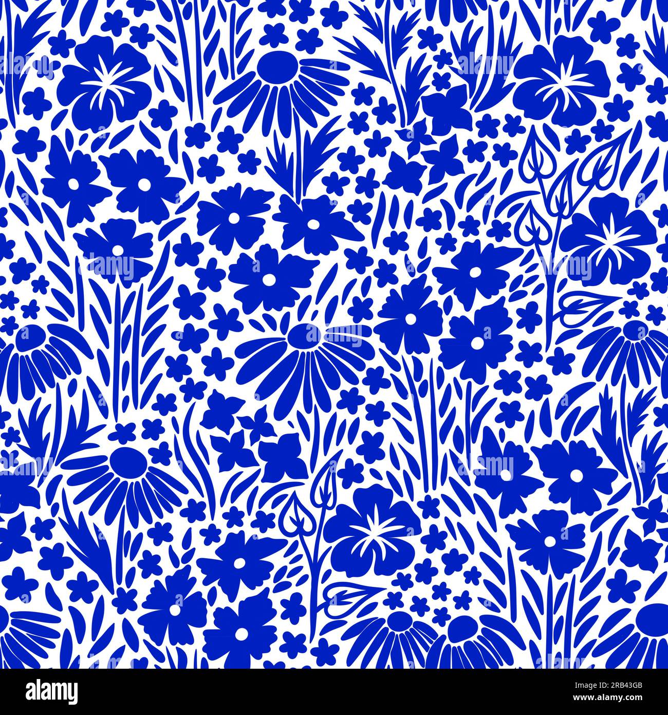 Hand drawn seamless floral flower pattern with cobalt blue wildflowers ...