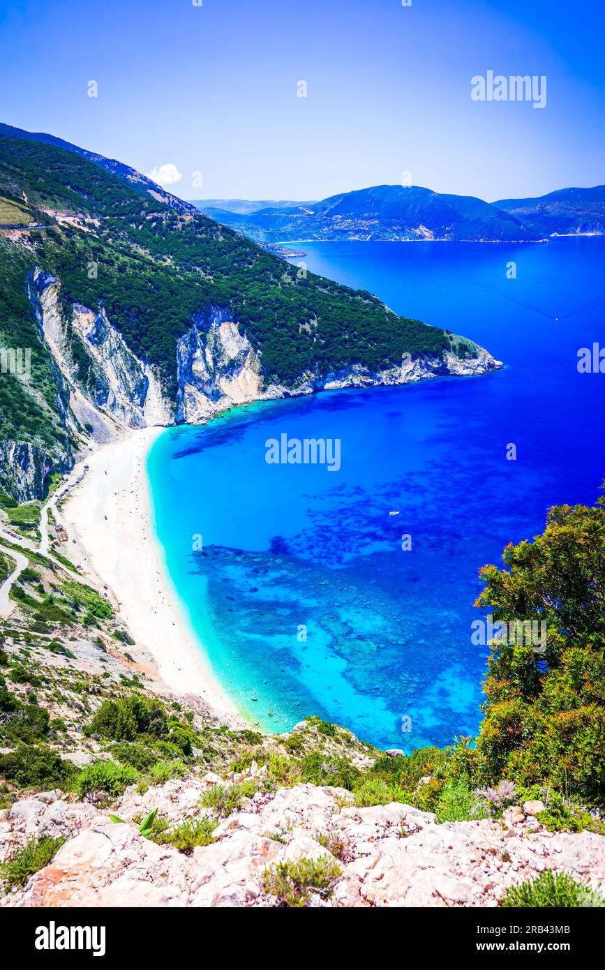 Kefalonia, Greece. Paralia Myrtos, most beautiful beach of the island ...