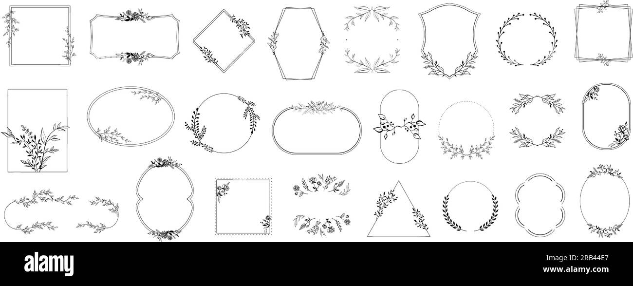Floral frames. Minimalist shapes border designs with blooming flowers ...