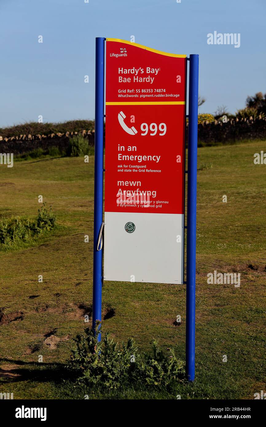A new sign installed at a small bay on the coastline at Ogmore by sea ...