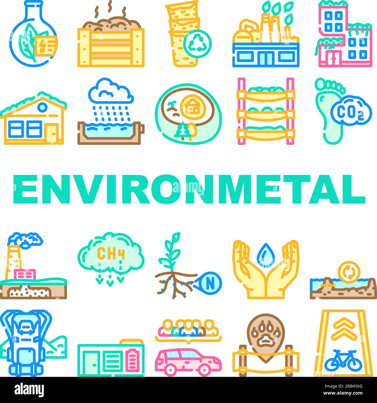 Engineer environmental technology icons set vector environment worker ...