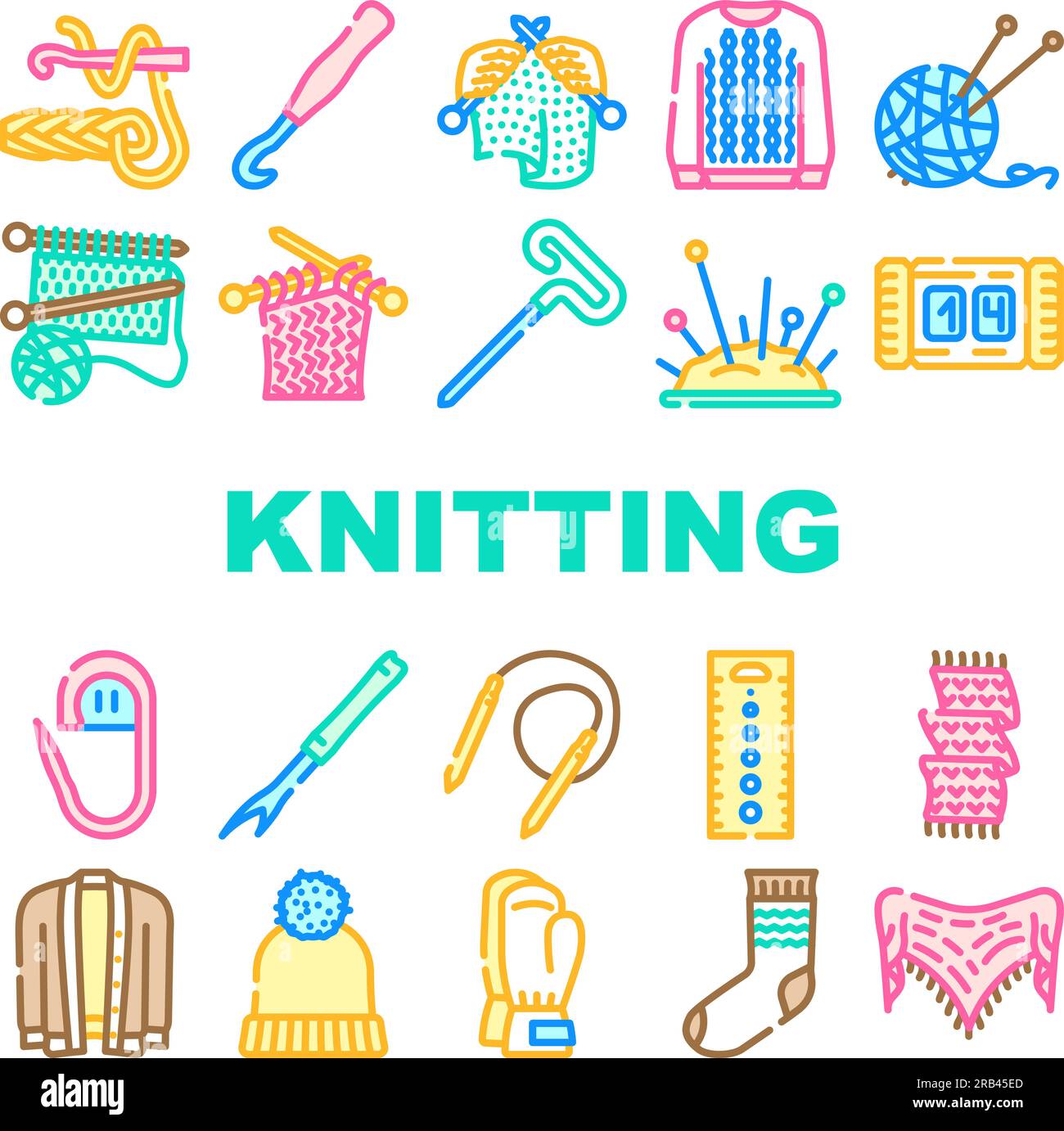 knitting wool textile knit icons set vector Stock Vector Image & Art ...