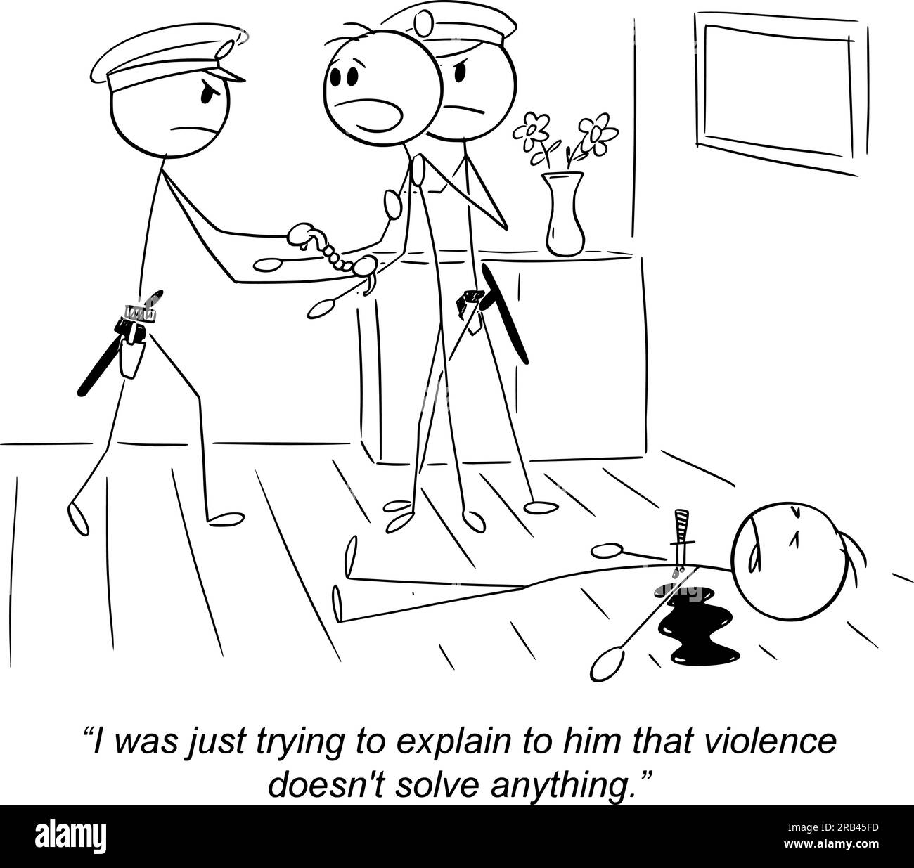 Murderer Talking About Morale , Vector Gag Cartoon Stick Figure ...