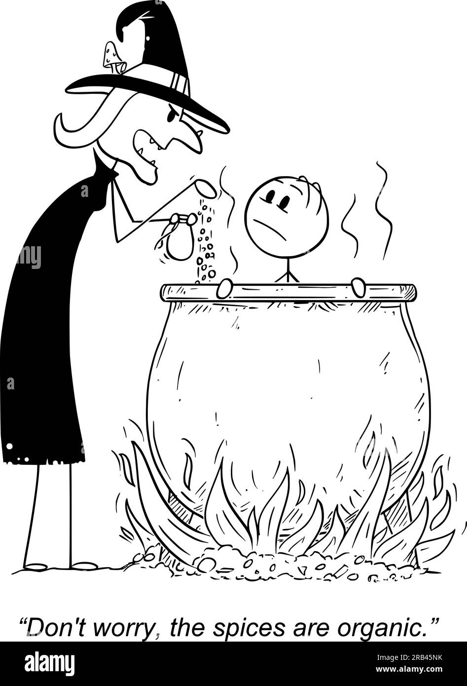 Witch Cooks Person With Organic Spices , Vector Gag Cartoon Stick ...