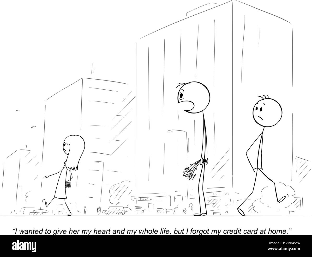 Love or Money on Date , Vector Gag Cartoon Stick Figure Illustration ...