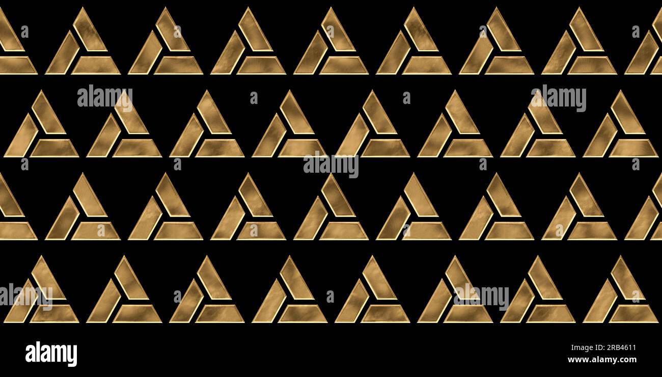 Seamless golden Art Deco geometric triangles pattern. Vintage abstract stacked polygons gold ...