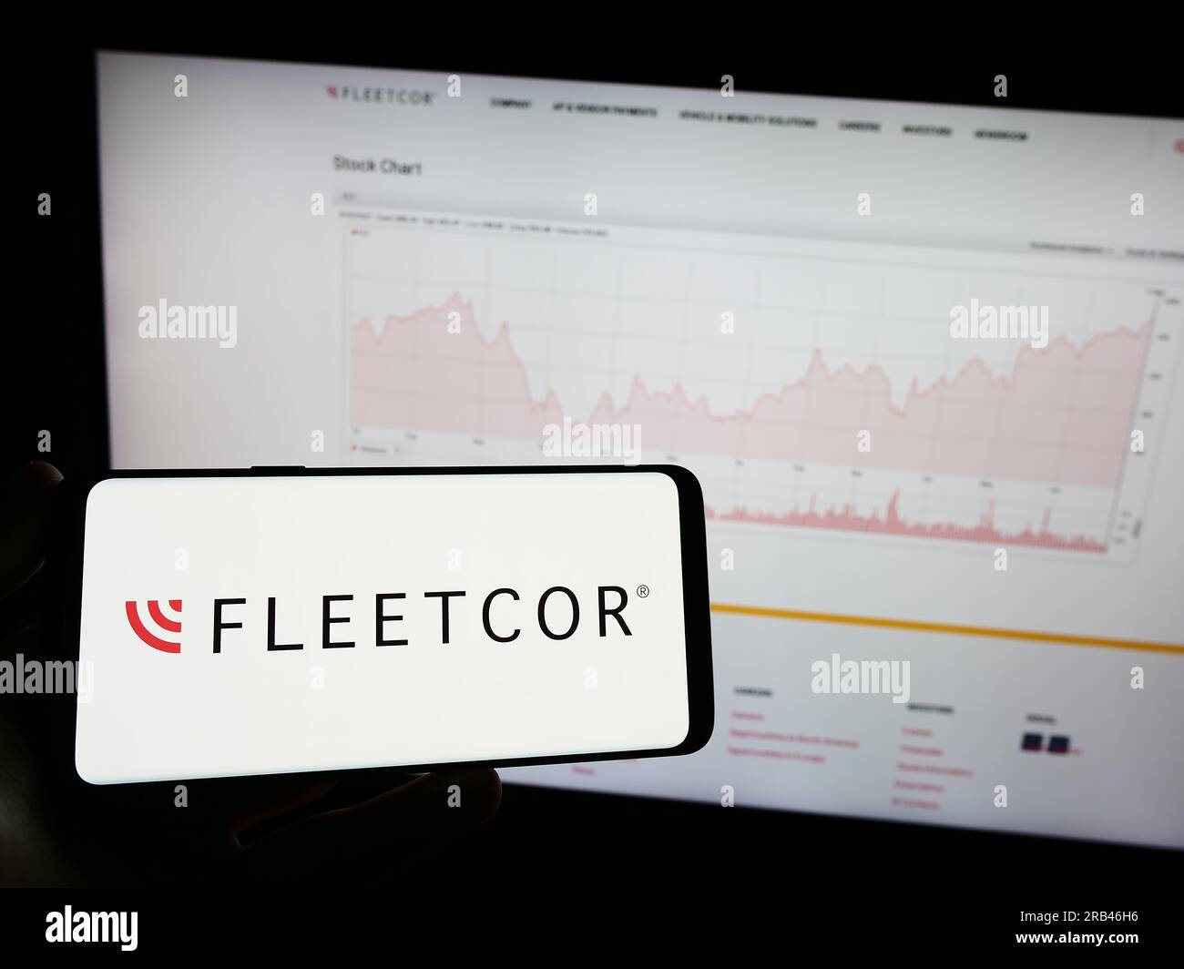 Person holding mobile phone with logo of US financial company FLEETCOR ...