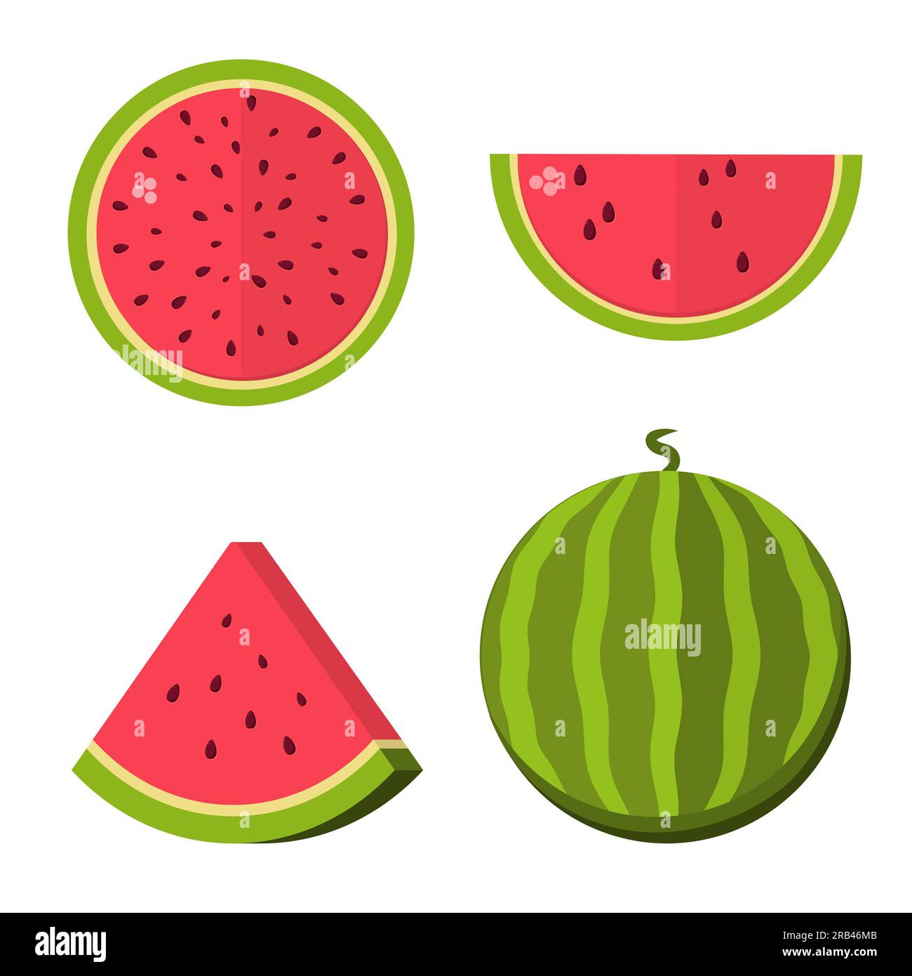 Cartoon fresh watermelon half, wedges and triangles. Piece of red ...