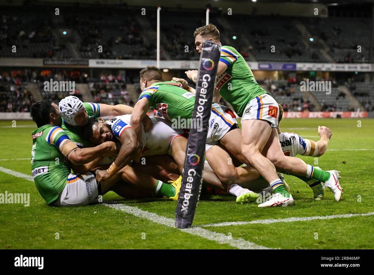 Wollongong, Australia. 07th July, 2023. The Raiders force Mikaele ...
