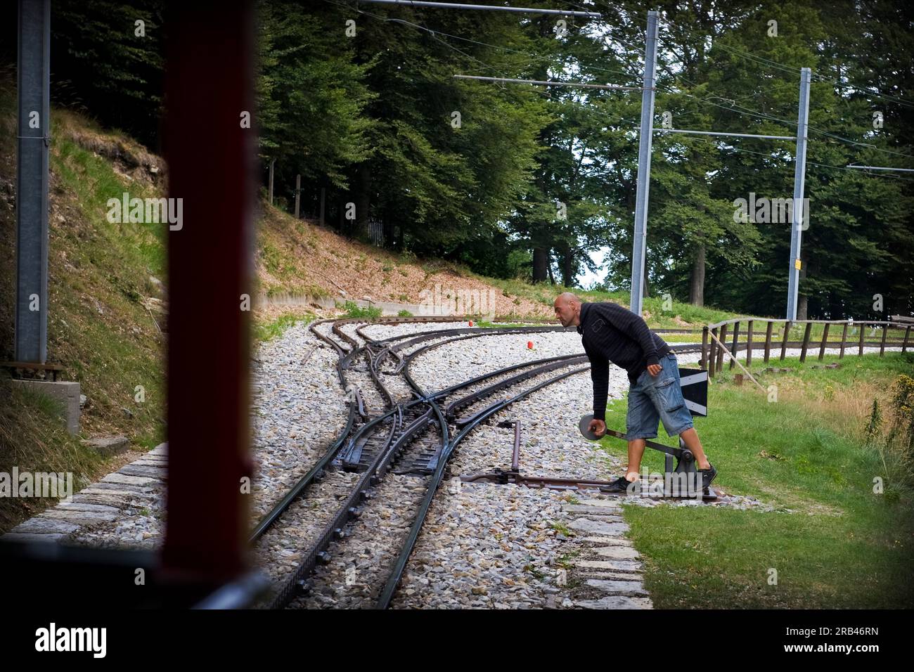 Switzerland, Canton Ticino, Monte Generoso Railway, railroad switch ...