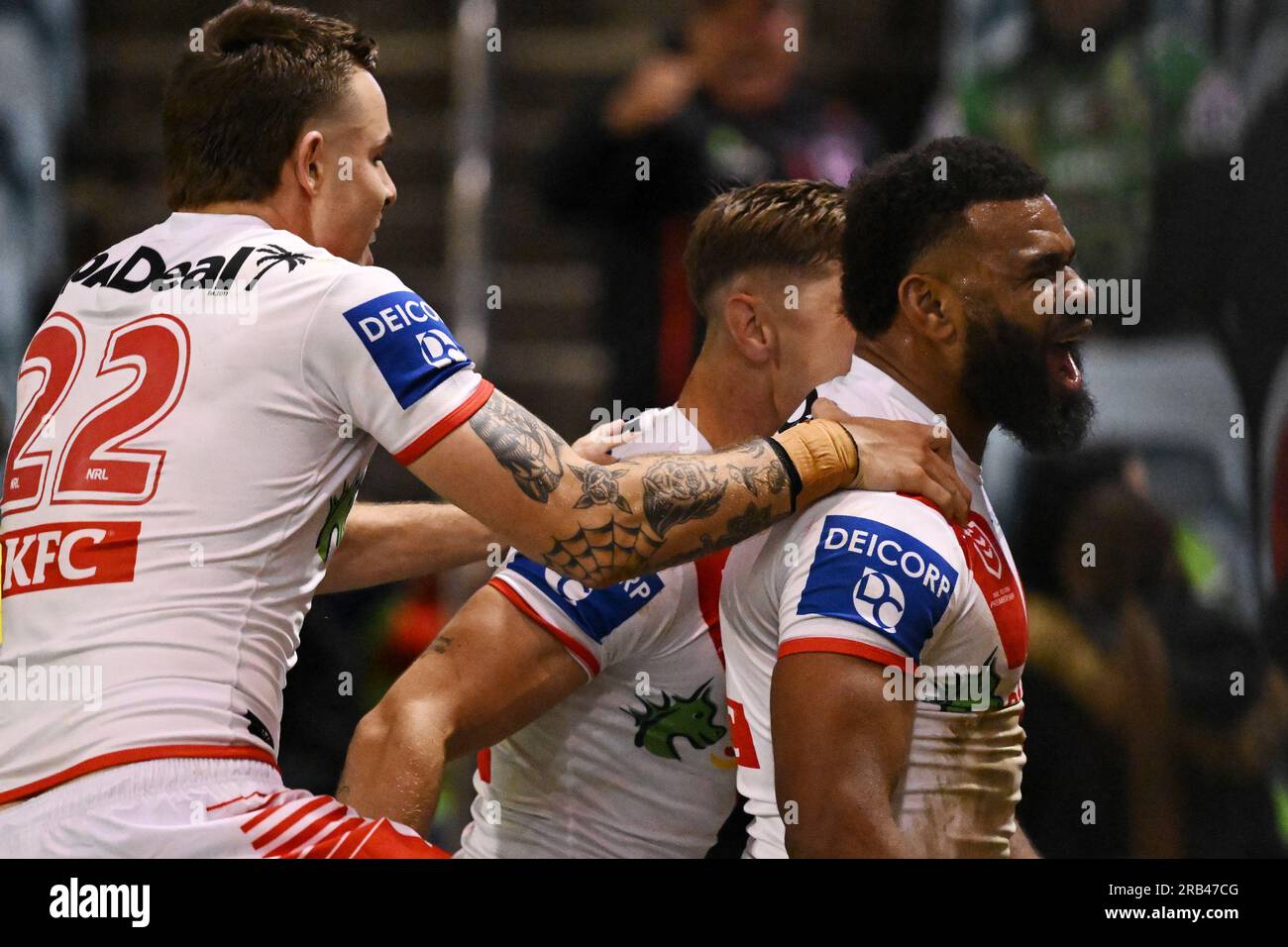 Wollongong, Australia. 07th July, 2023. Mikaele Ravalawa of the Dragons ...