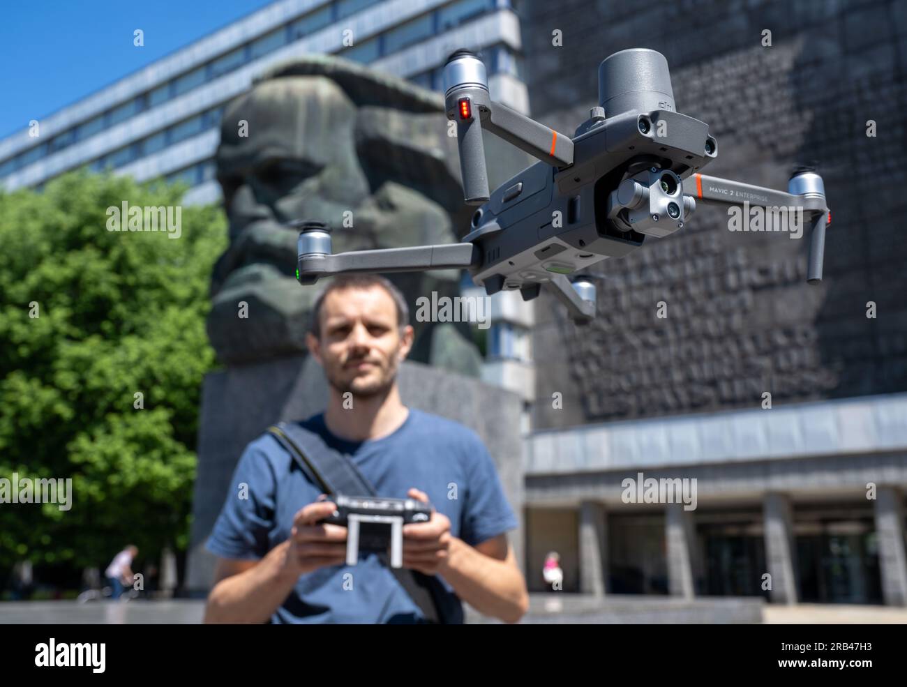 07 July 2023, Saxony, Chemnitz: Using a special drone, geographer ...