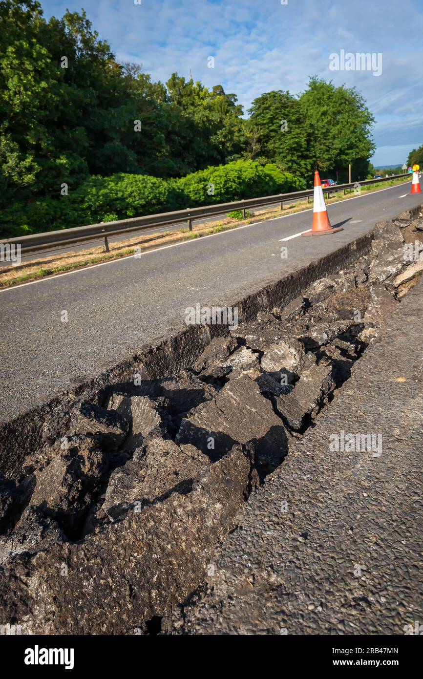 Roadworks cones on motorway in england uk Stock Photo - Alamy