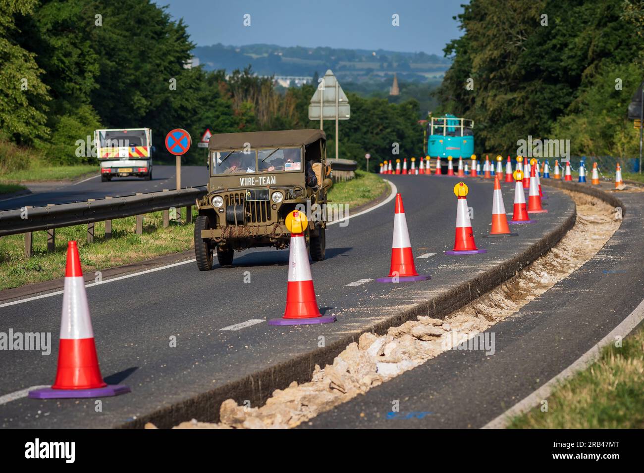 Roadworks cones on motorway in england uk Stock Photo - Alamy