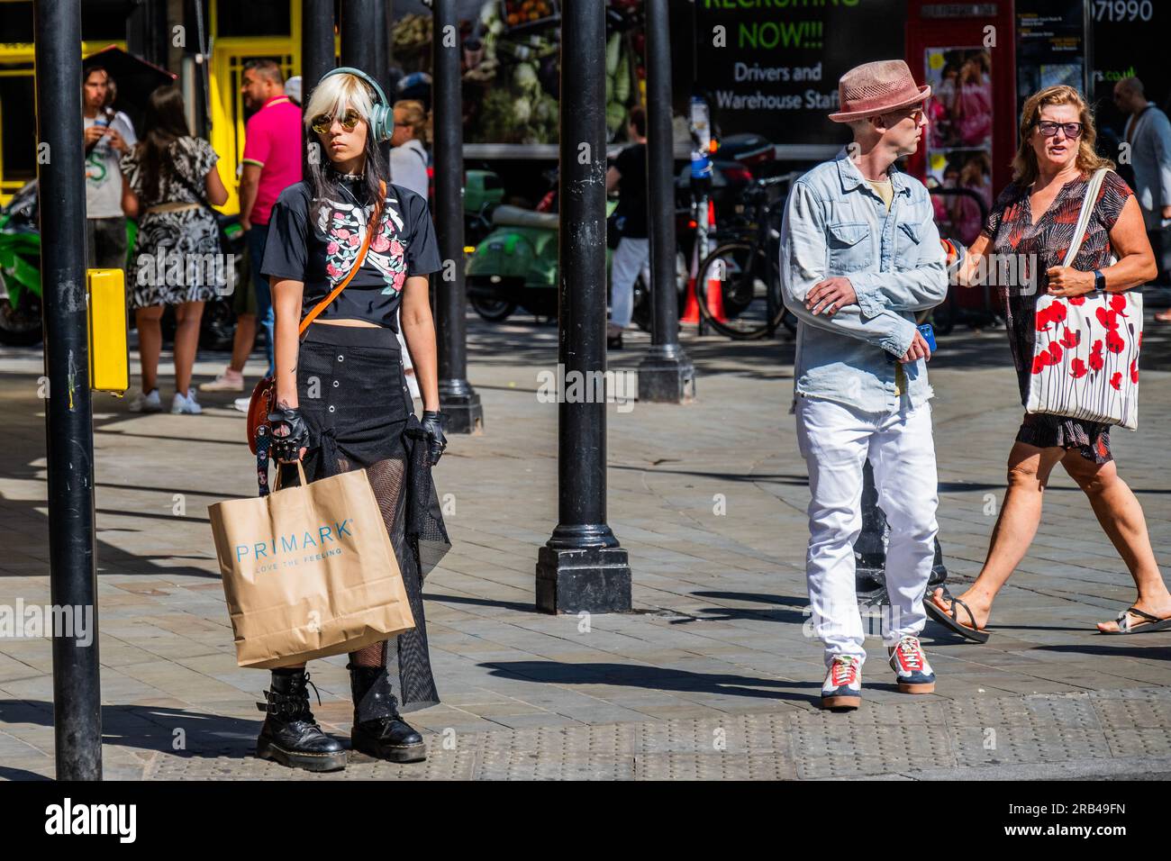 London, UK. 7th July, 2023. A stylish Primark shopper (in a Guns N ...