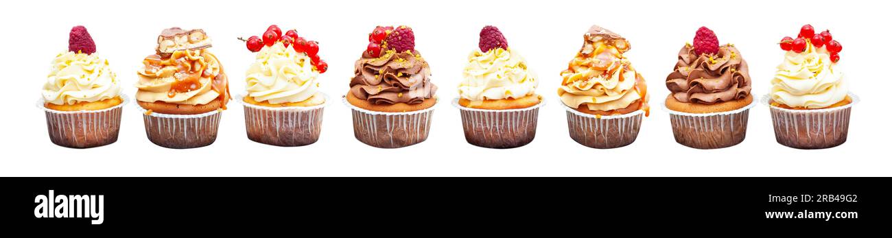 Set of 8 chocolate, vanilla and salted caramel cupcakes with fresh ...