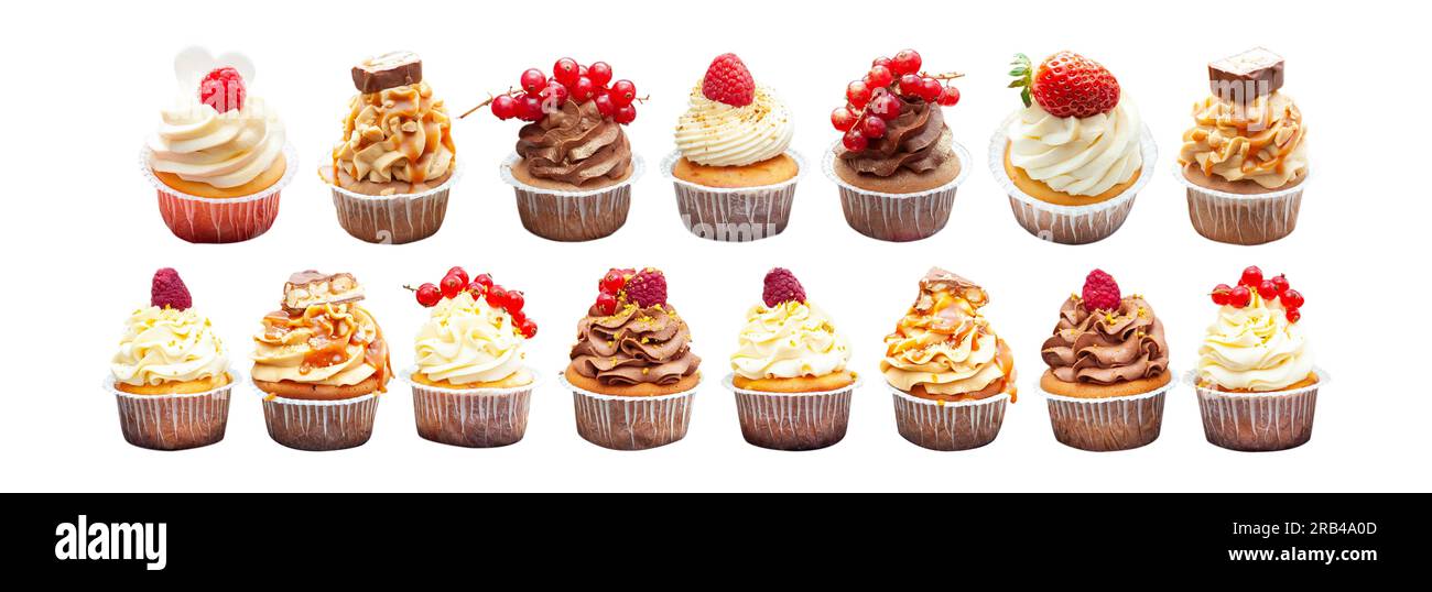 Set of 15 different cupcakes with chocolate, vanilla and salted caramel ...
