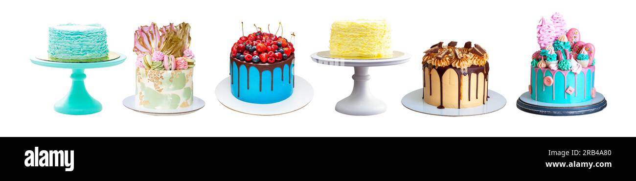 Set of bright colorful cakes isolated on white background, png. Cakes ...