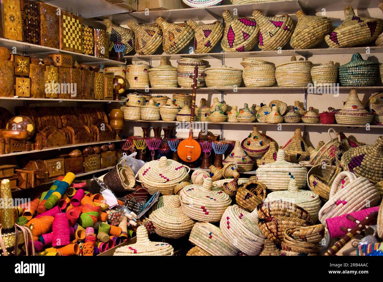 Morocco, Marrakech, Souk, Straw baskets Stock Photo - Alamy