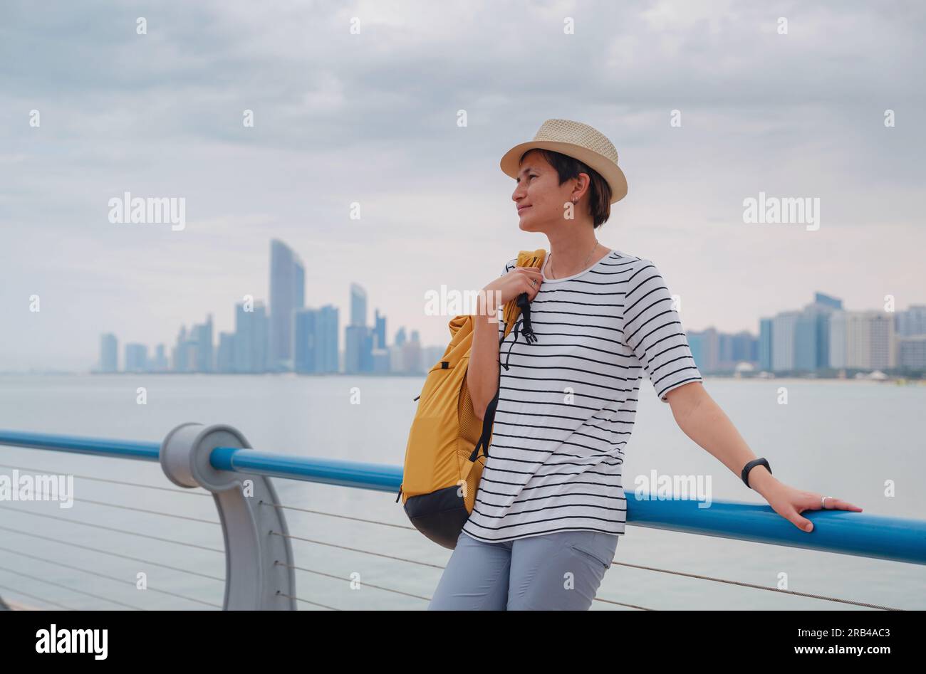 travel to the United Arab Emirates, Happy young asian female traveler ...