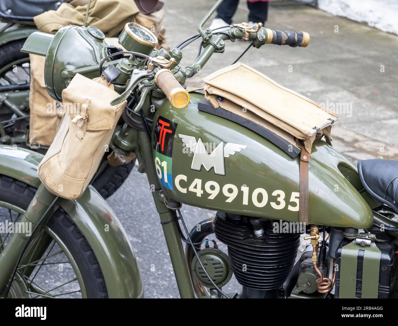Army motorcycles at the 1940's weekend in Ingleton, Yorkshire Dales, UK ...