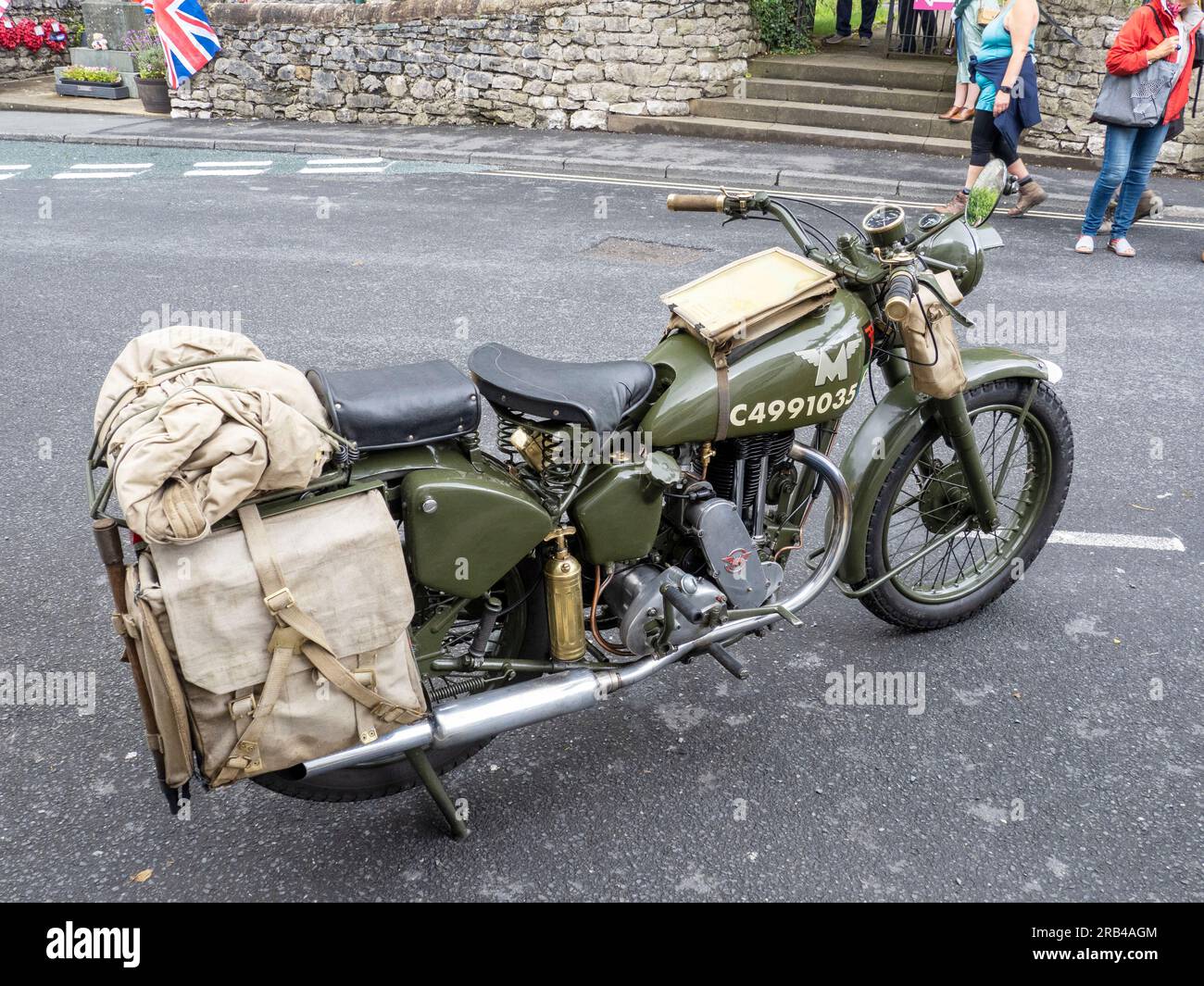 Army motorcycles at the 1940's weekend in Ingleton, Yorkshire Dales, UK ...