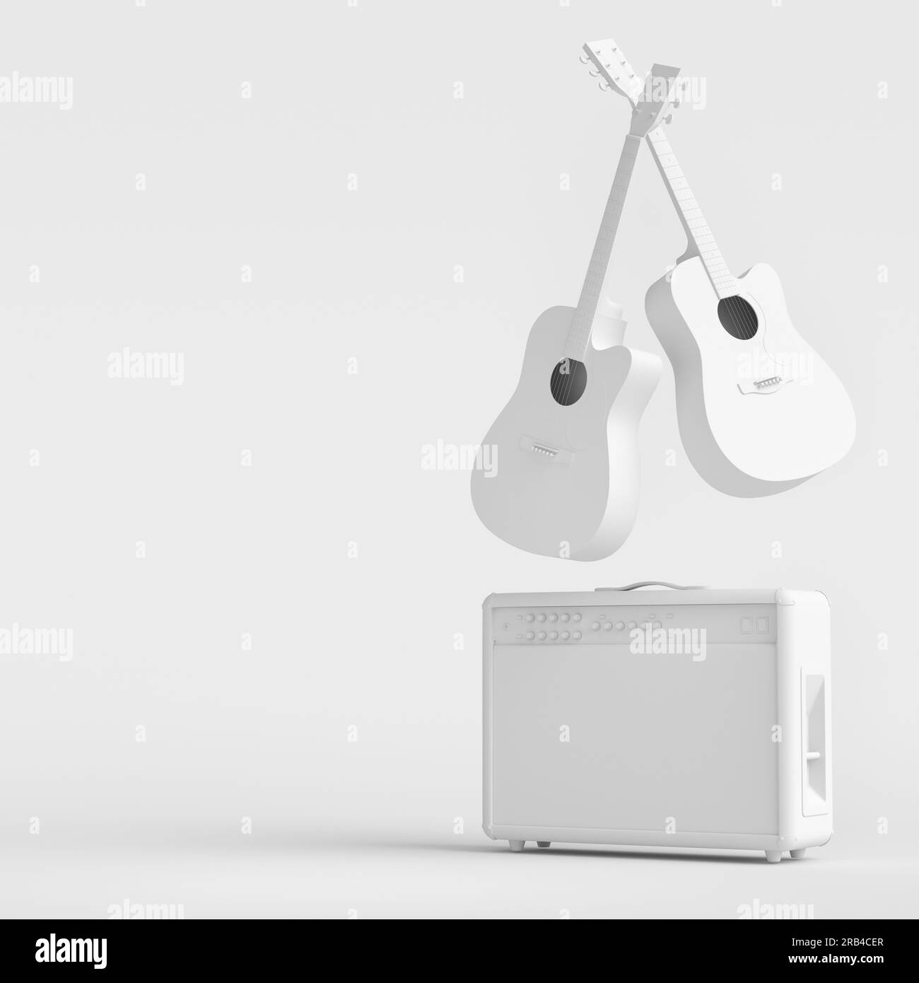 Set of electric acoustic guitars amplifiers on monochrome background ...