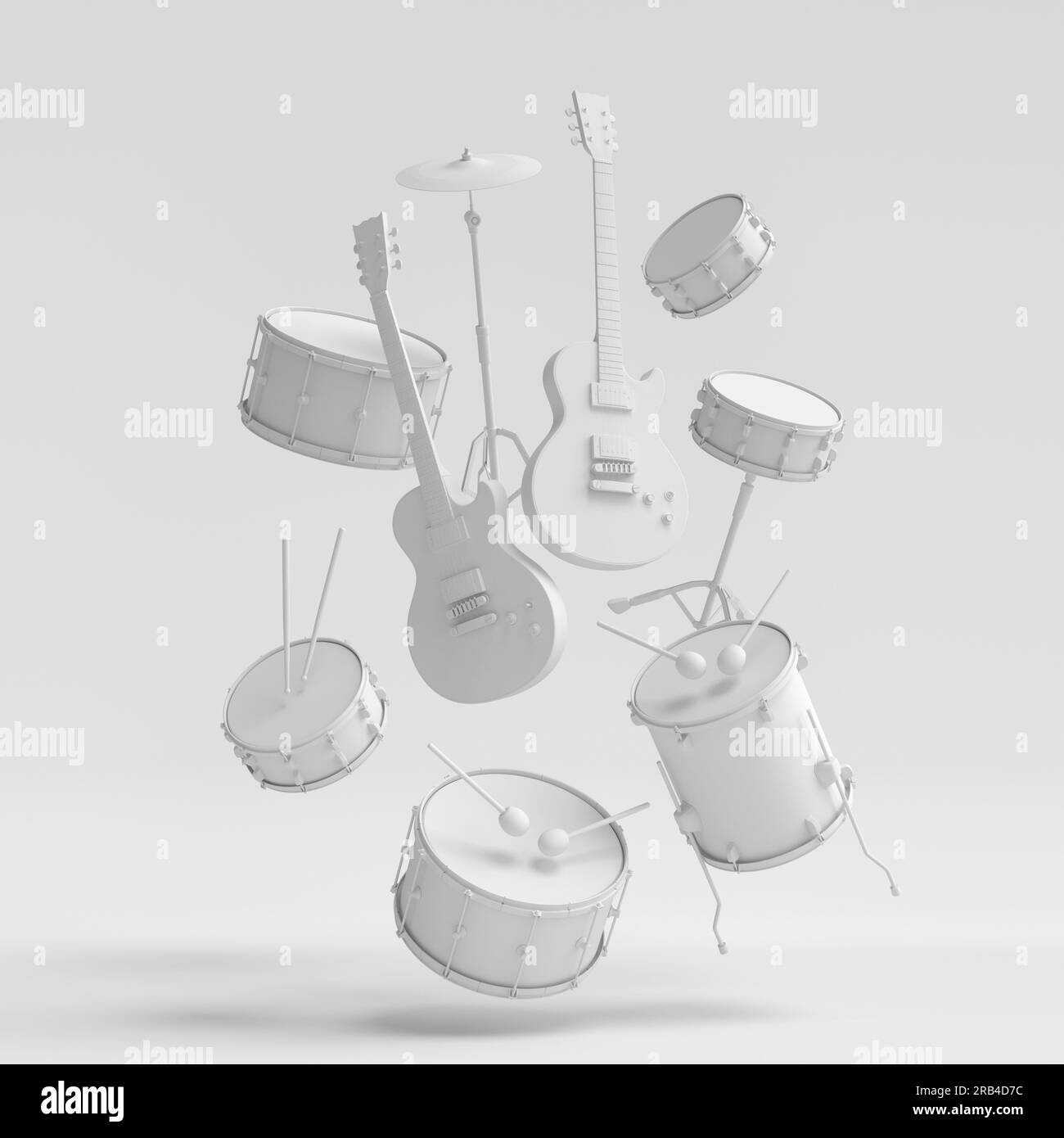 Set of drums with metal cymbals on monochrome background. 3d render of ...