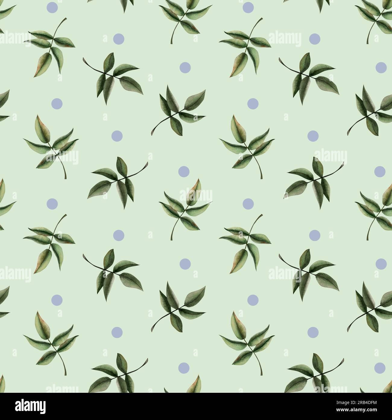 Pastel green watercolor seamless pattern with leaves, simple floral ...