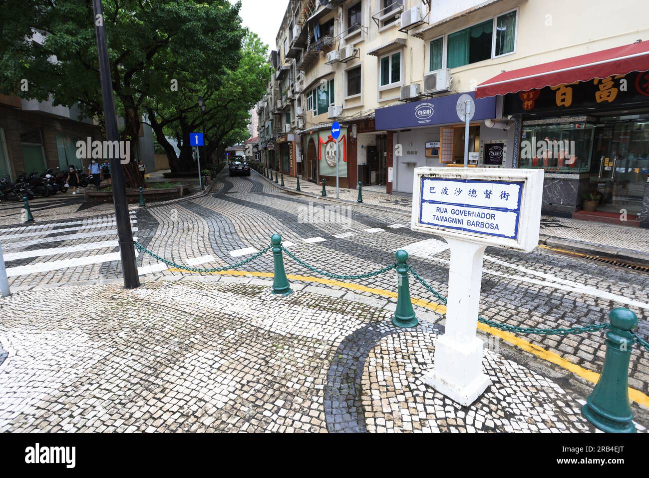 Macau, China July 2 2023: street view of Rua Do Cunha. Rua Do Cunha is ...