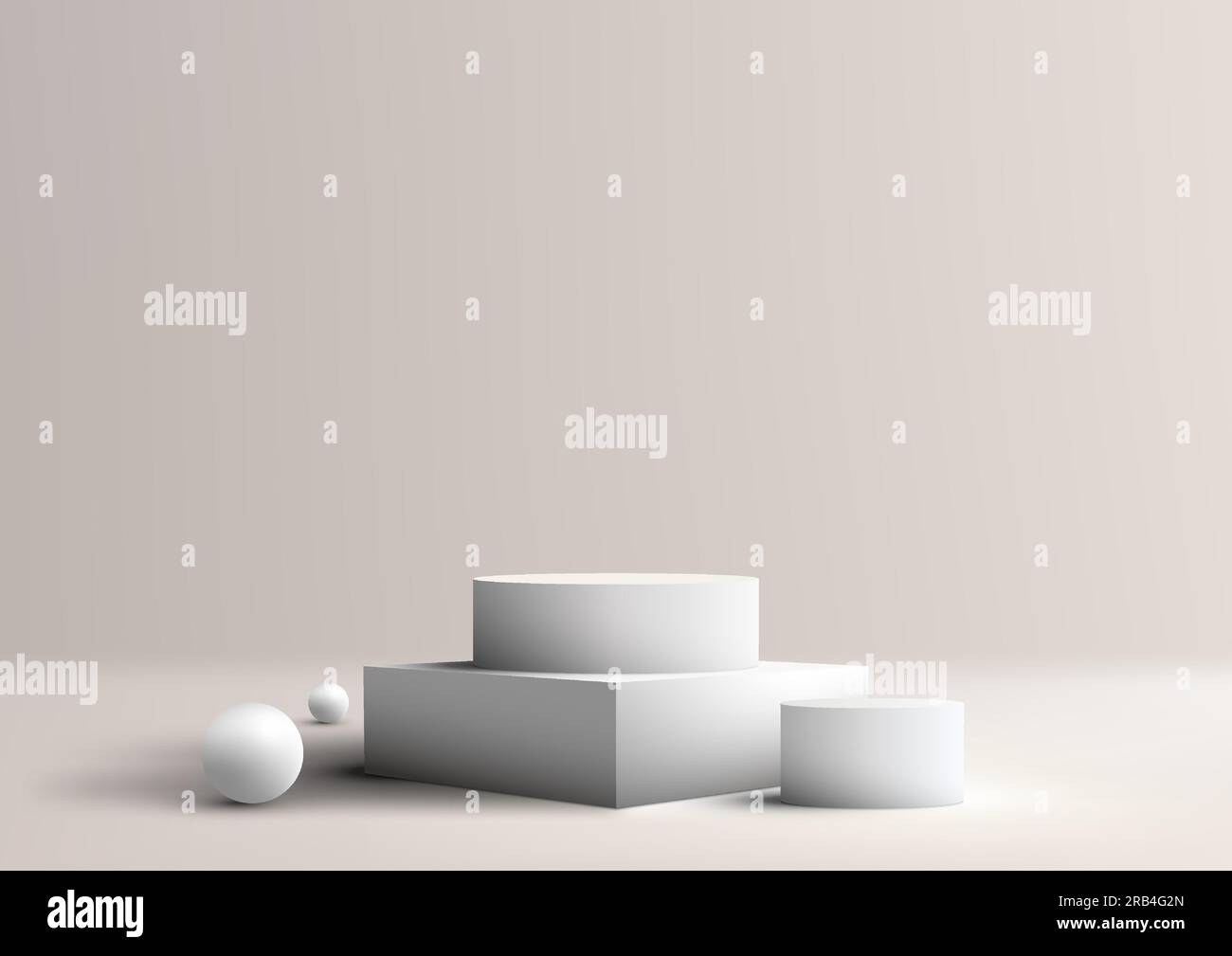 3D realistic group showcasing white balls on a clean podium stand ...