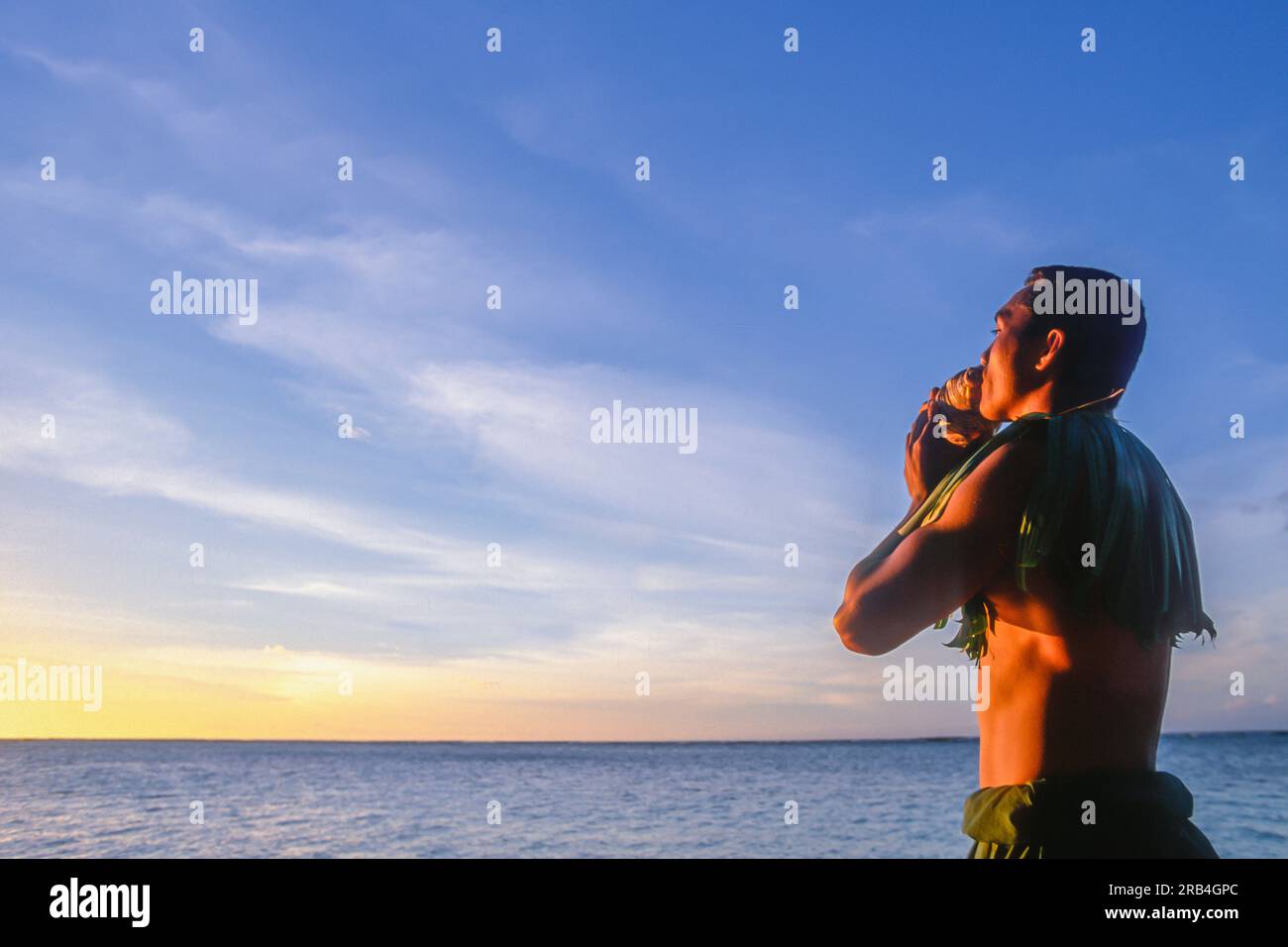 Man Blowing into a Conch, Upolu Island, Samoa, Polynesia Stock Photo - Alamy