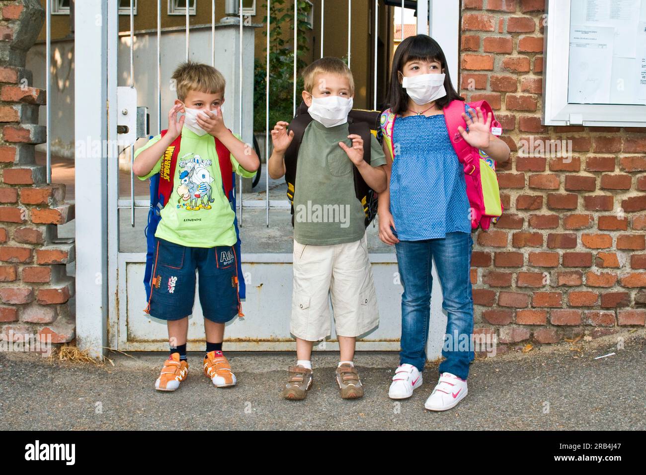 first day of school, children with mask Stock Photo - Alamy