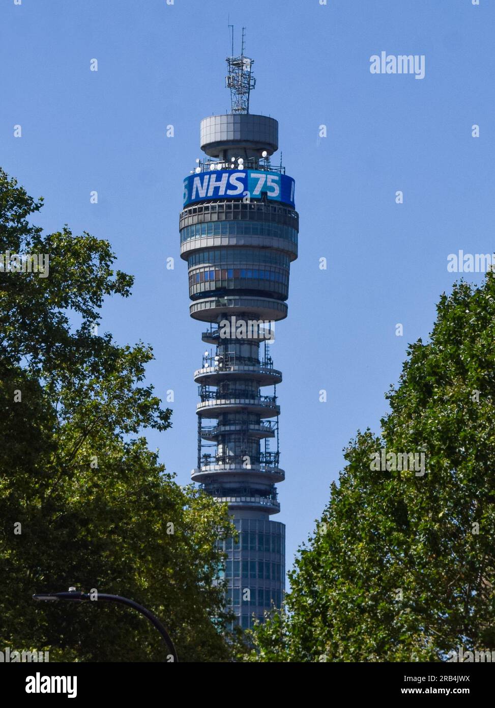 London, England, UK. 7th July, 2023. The BT Tower celebrates 75 years ...